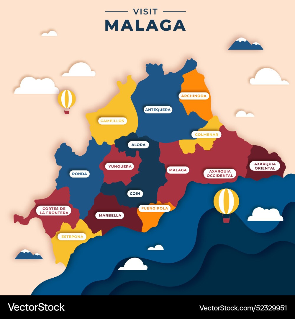 Paper style mlaga map Royalty Free Vector Image