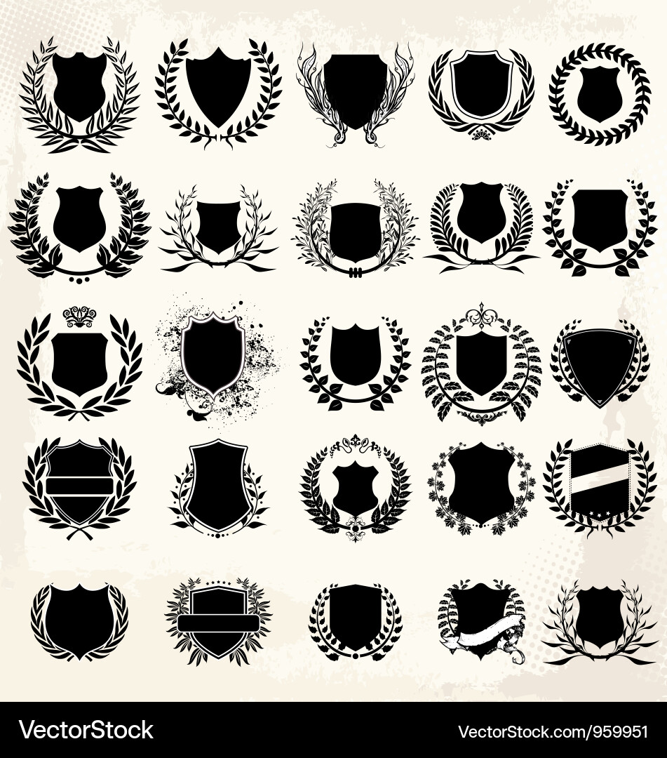 Set shield and laurel wreath Royalty Free Vector Image
