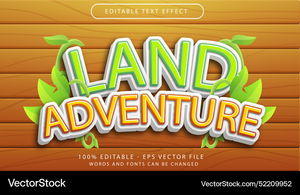 Land adventure 3d text effect and editable Vector Image