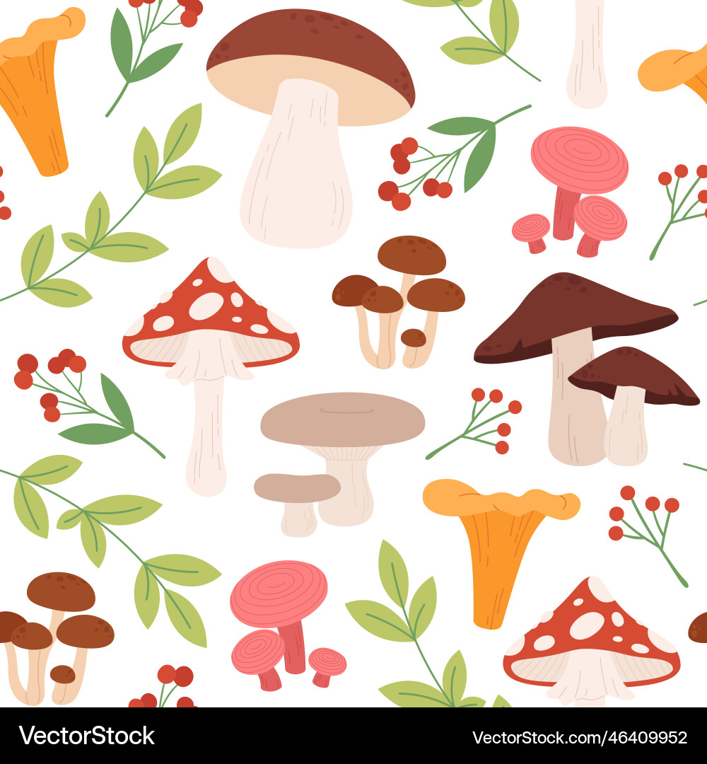 Mushroom seamless pattern natural forest Vector Image