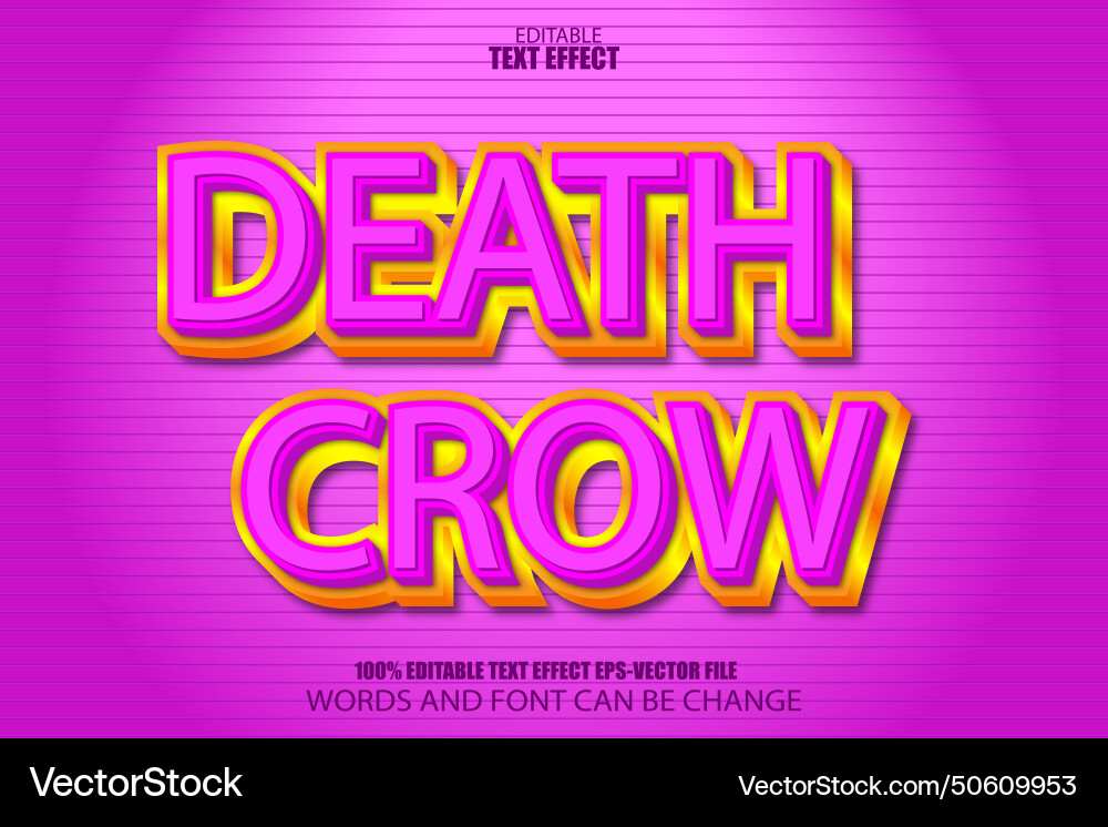 Death crow editable text effect 3d flat gradient Vector Image