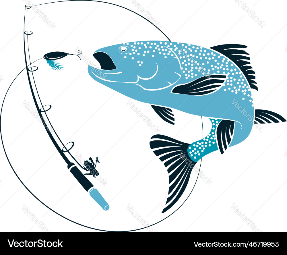 Fishing rod with tackle and big fish design Vector Image