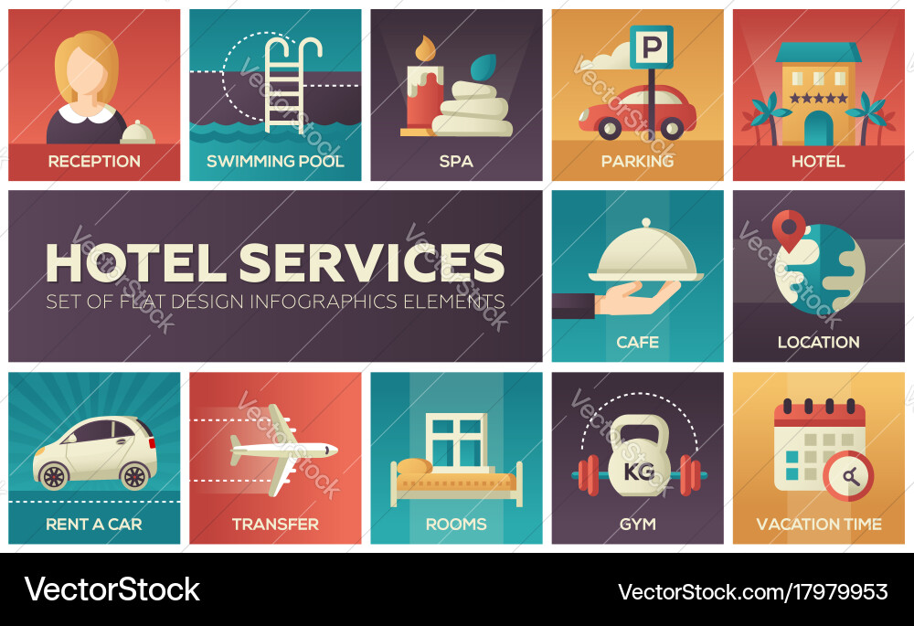 Hotel Services Flat Icons Royalty Free Vector Image