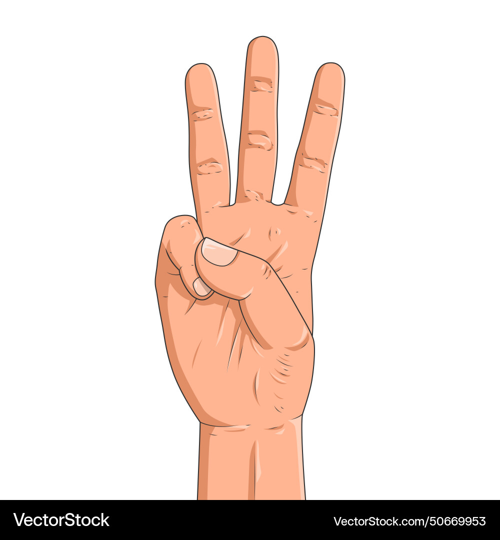 Male hand is showing three fingers Royalty Free Vector Image