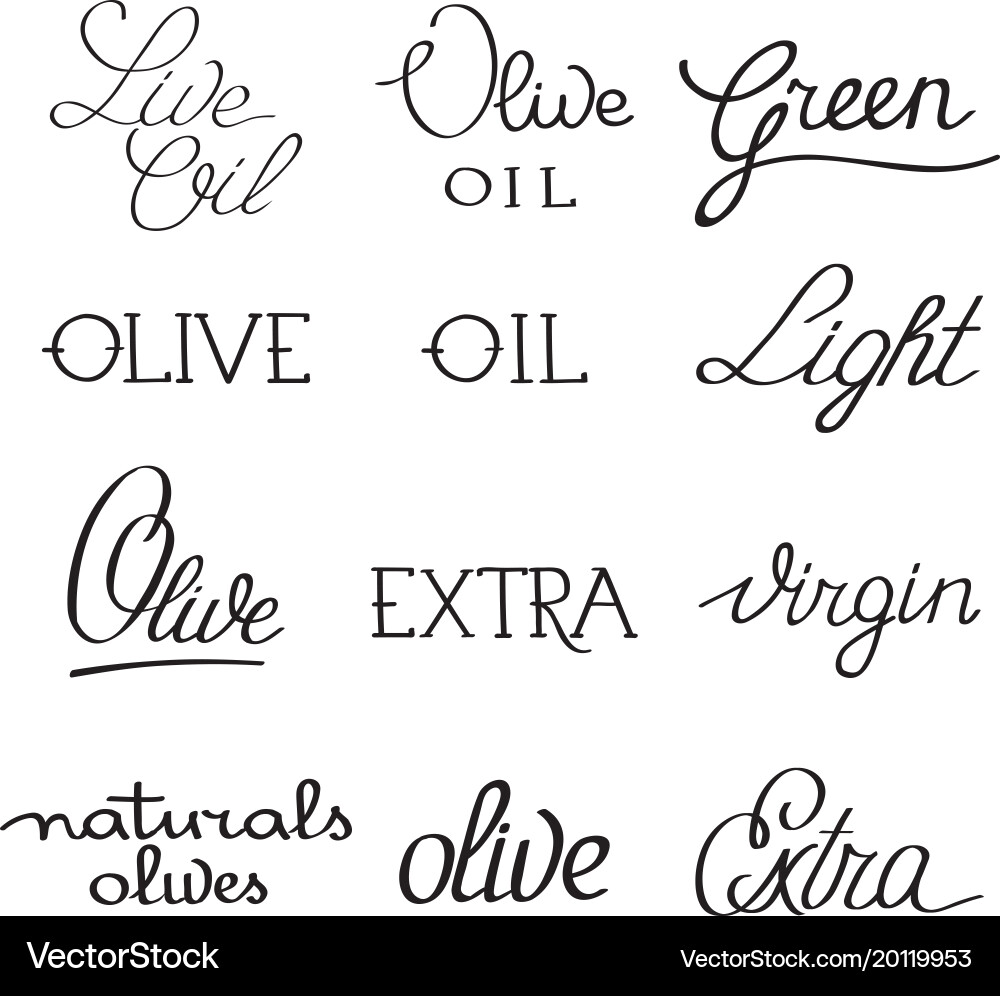Olive oil typographical inscriptions collection Vector Image