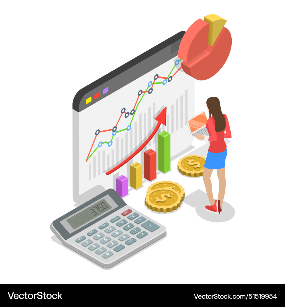 3d isometric flat of budget Royalty Free Vector Image