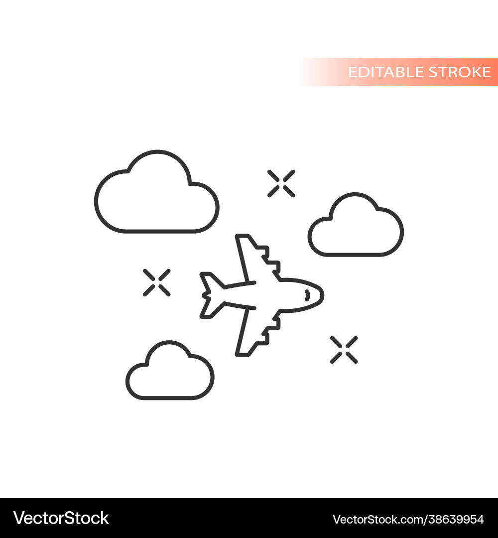 Airplane flying in sky with clouds icon Royalty Free Vector