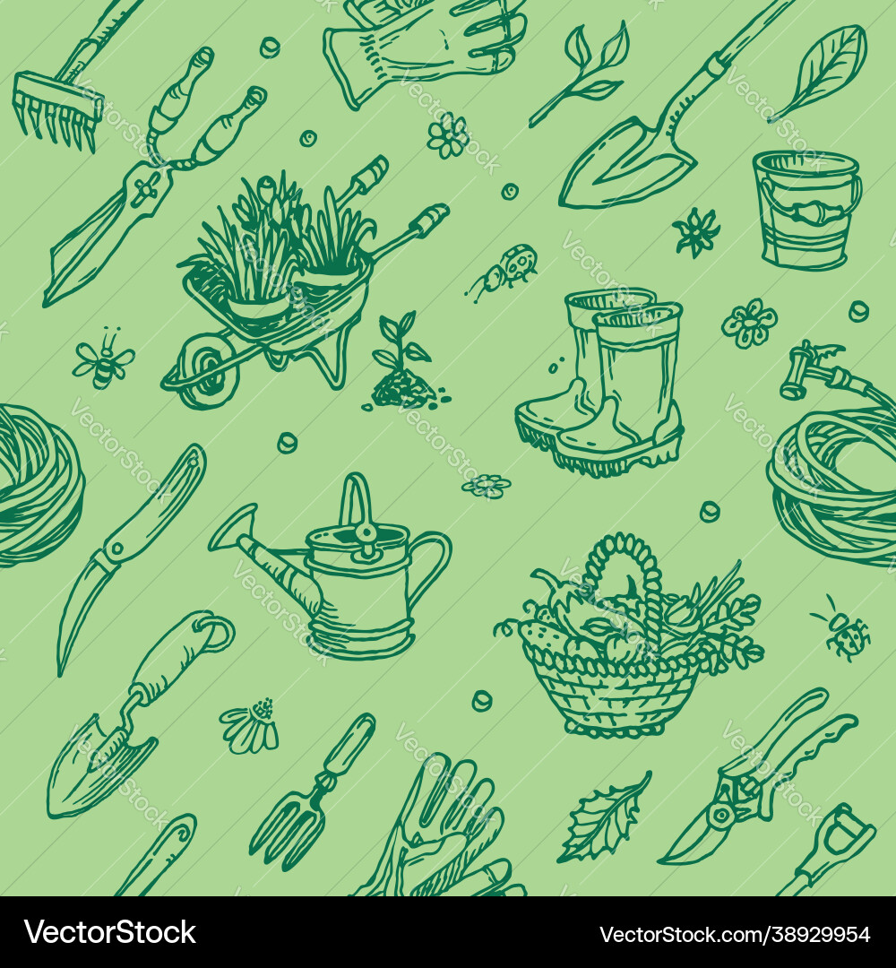 Big set hand-drawn garden elements gardening Vector Image
