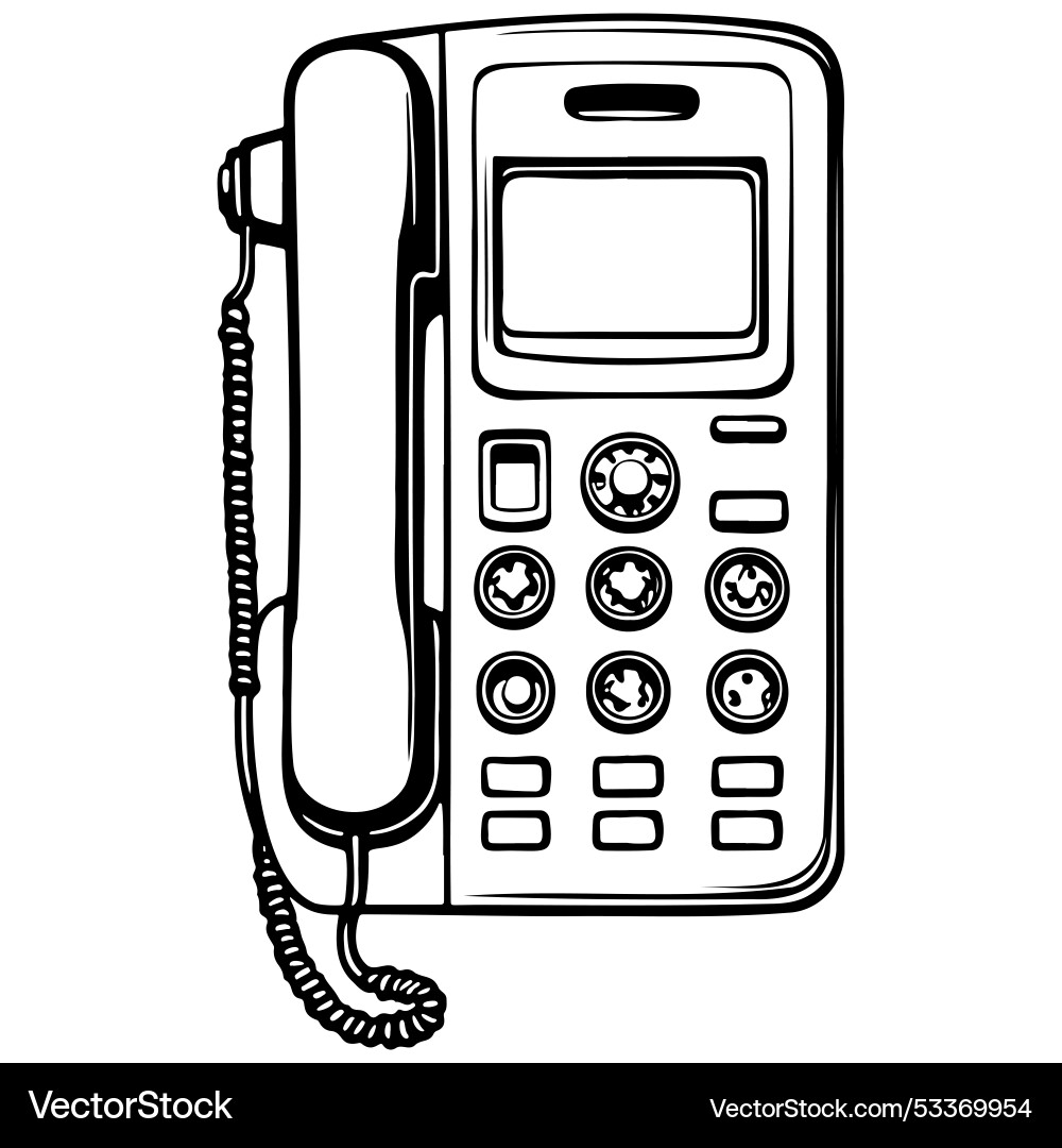 Ink phone monochrome outline drawing realistic Vector Image