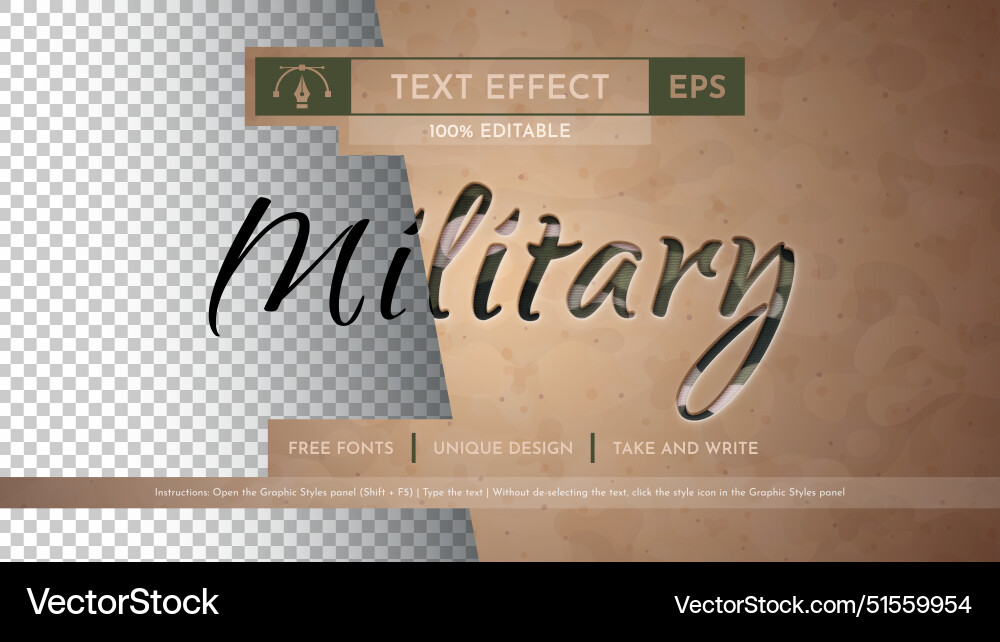 Military - editable text effect font style Vector Image
