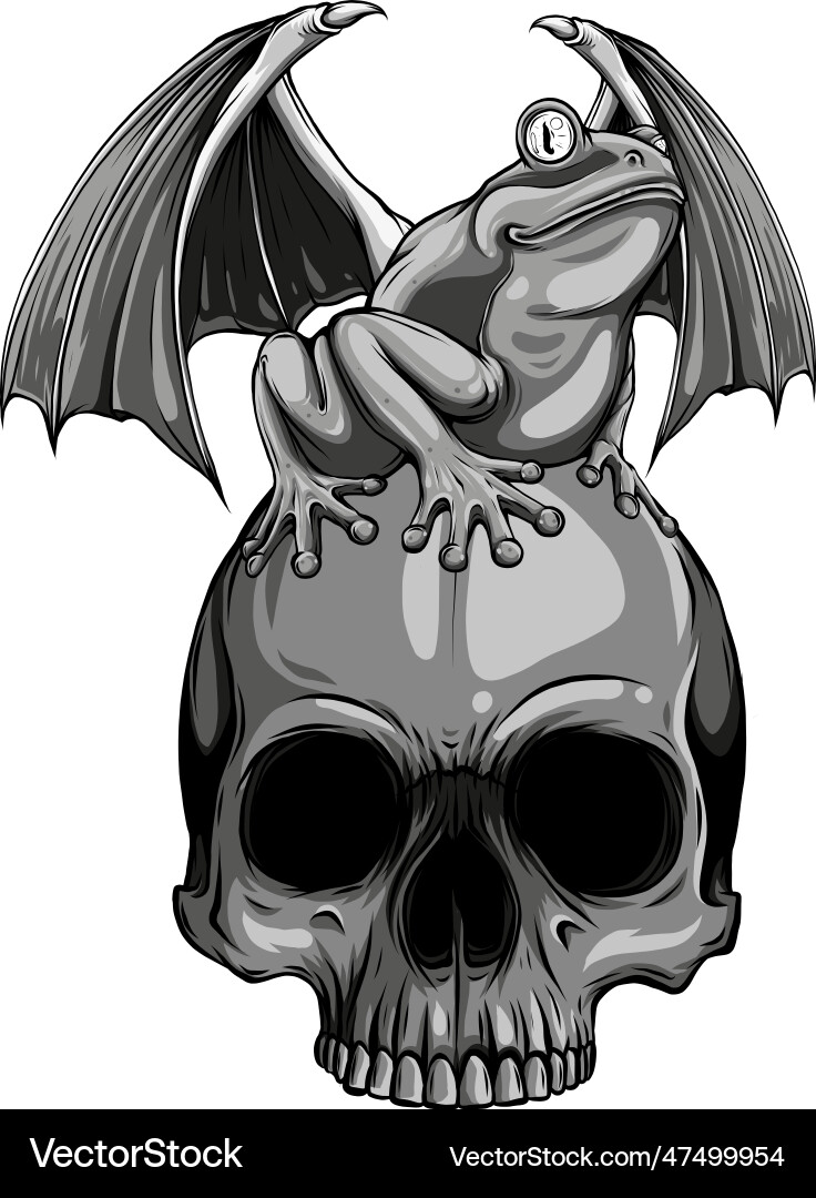 Monochromatic skull with frog on white background Vector Image