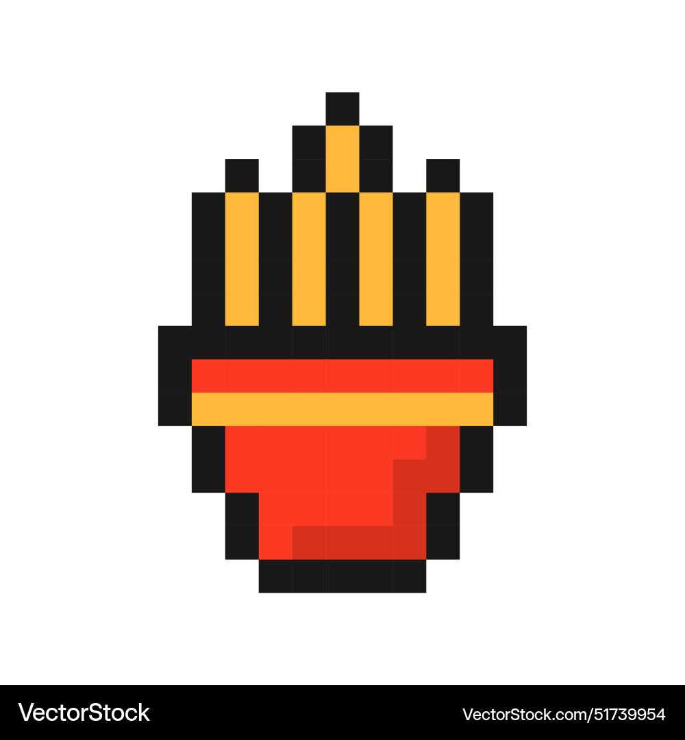 Pixel fries icon red 8 bit package with crispy Vector Image
