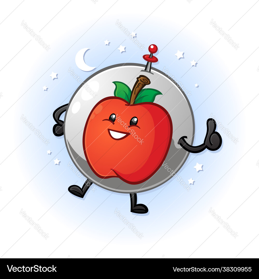 Apple in space cartoon character Royalty Free Vector Image