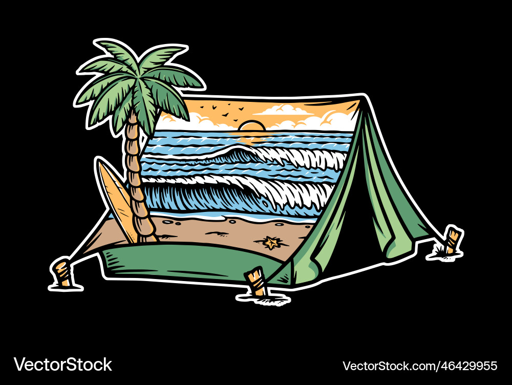 Beautiful beach view in the tent Royalty Free Vector Image