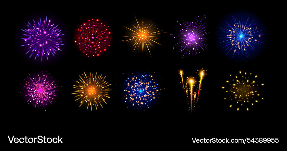 Festive fireworks realistic sparkling firework in Vector Image