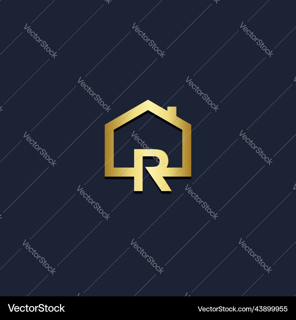 Home realty r initial gold logo Royalty Free Vector Image