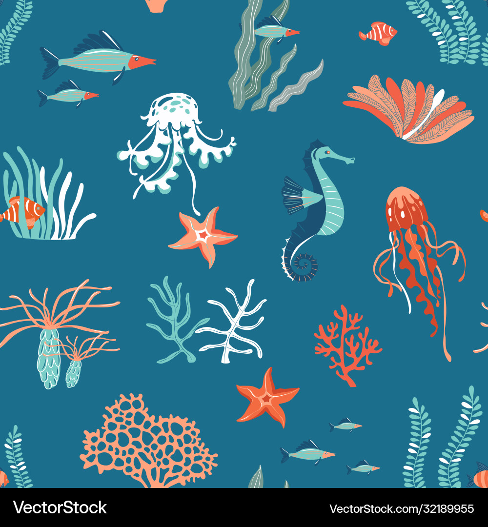 Marine Animals Seamless Pattern Royalty Free Vector Image