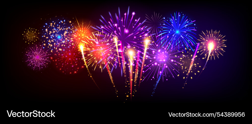 Festive fireworks realistic 3d firework Royalty Free Vector
