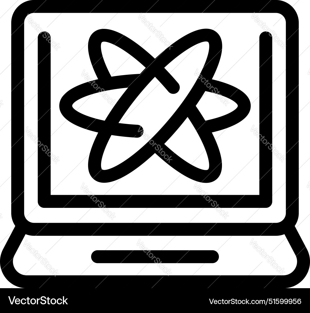 Laptop displaying atom icon for nuclear physics Vector Image