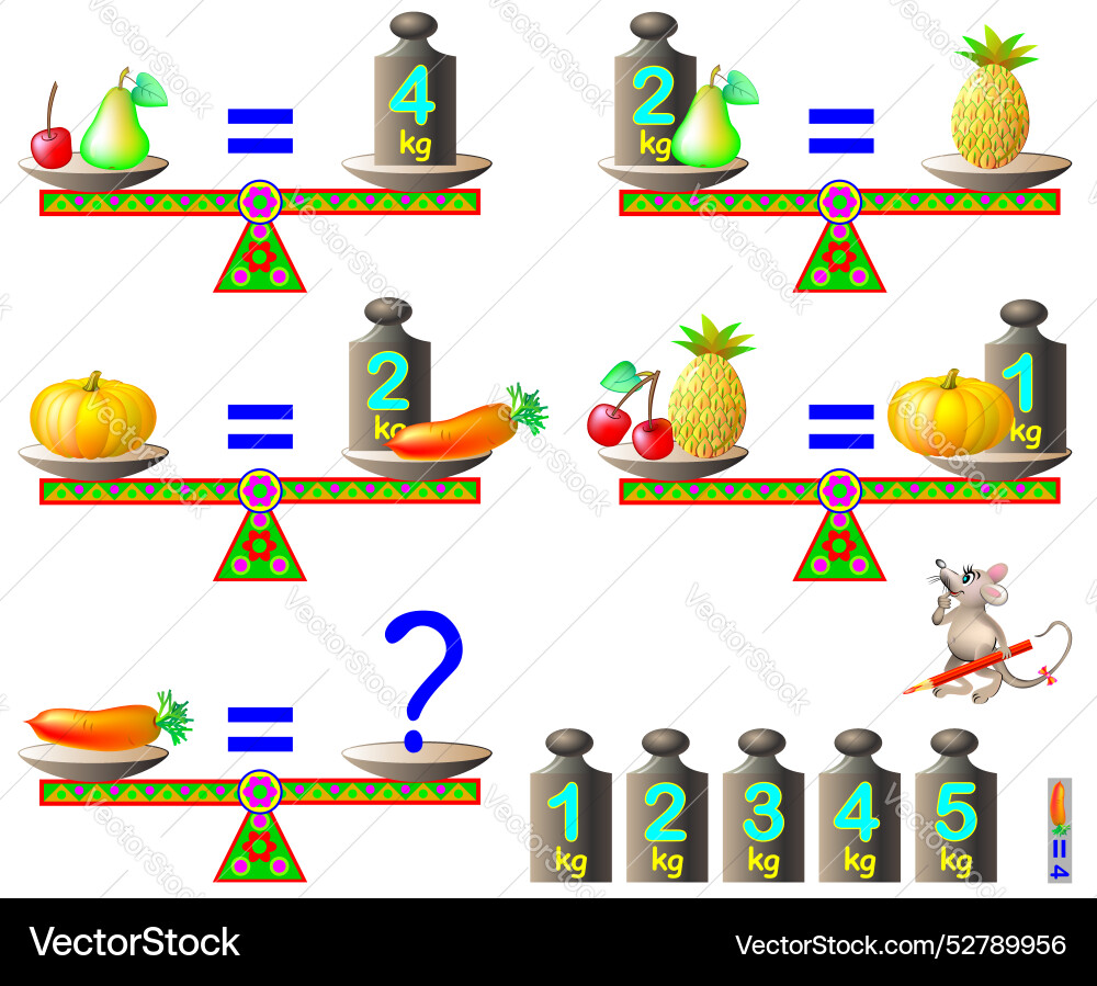 Logic puzzle game what is the weight Royalty Free Vector