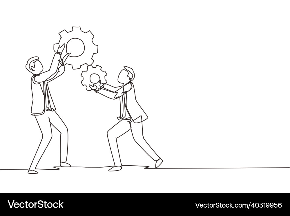 Single one line drawing team of business tech Vector Image