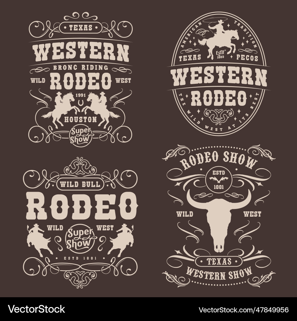 Western Rodeo Set - Monochrome Royalty Free Vector Image
