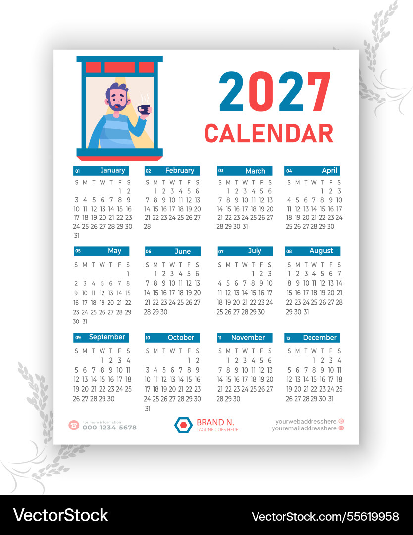 2027 calendar template Royalty Free Vector Image