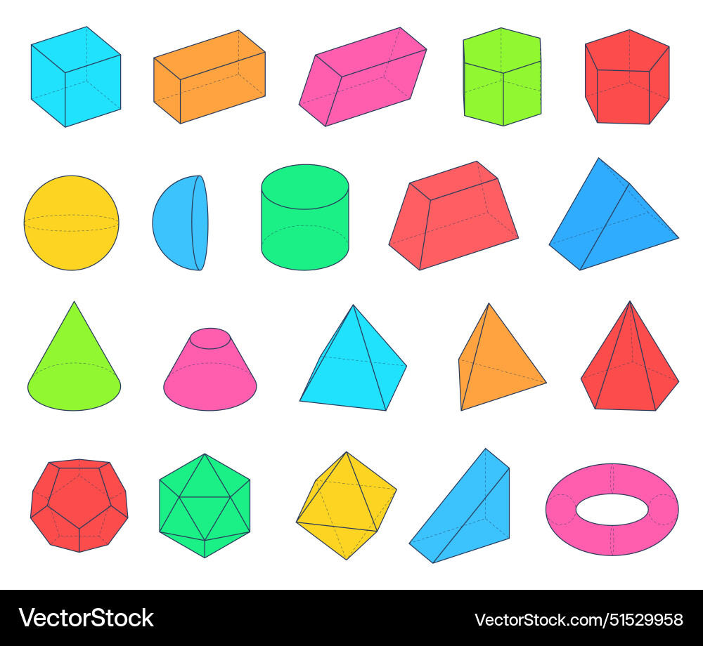3d geometric three-dimensional shapes learning Vector Image