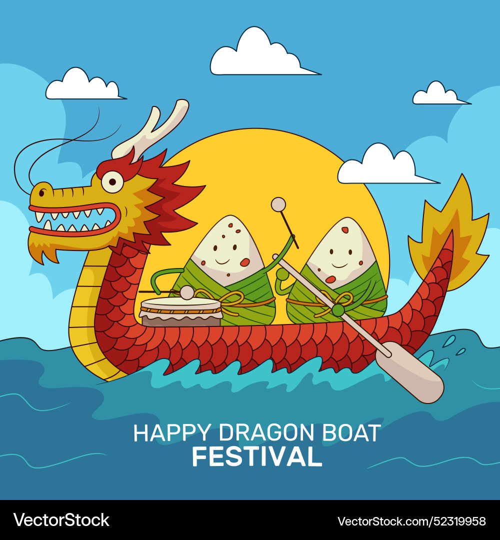 Hand drawn dragon boat background Royalty Free Vector Image