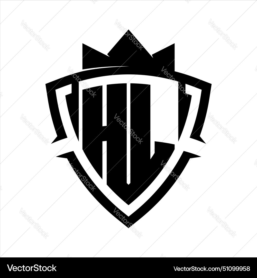 Hl letter bold monogram triangle curve shield Vector Image
