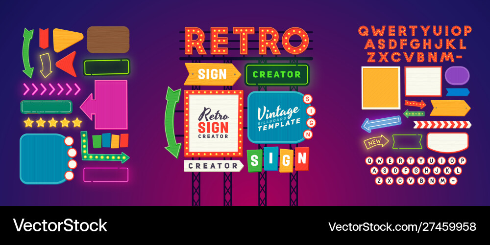 Retro signboard creator set elements for street Vector Image
