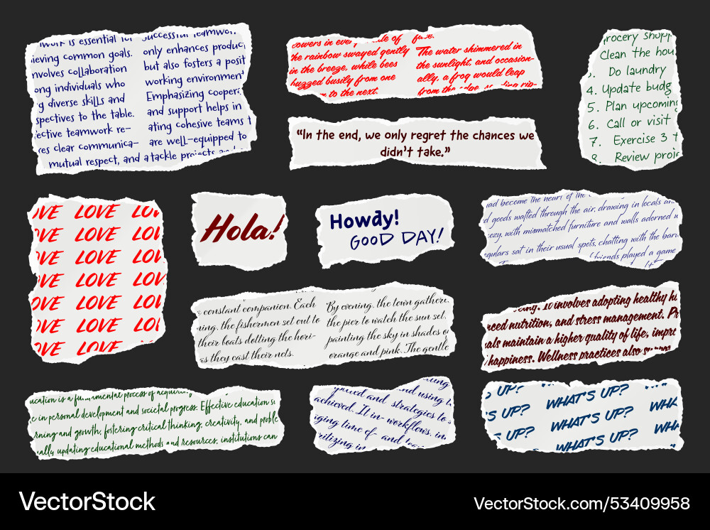Ripped paper strips with handwritten text Vector Image