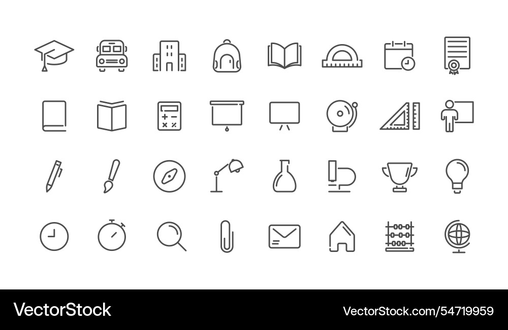 Education line icons outline school Royalty Free Vector
