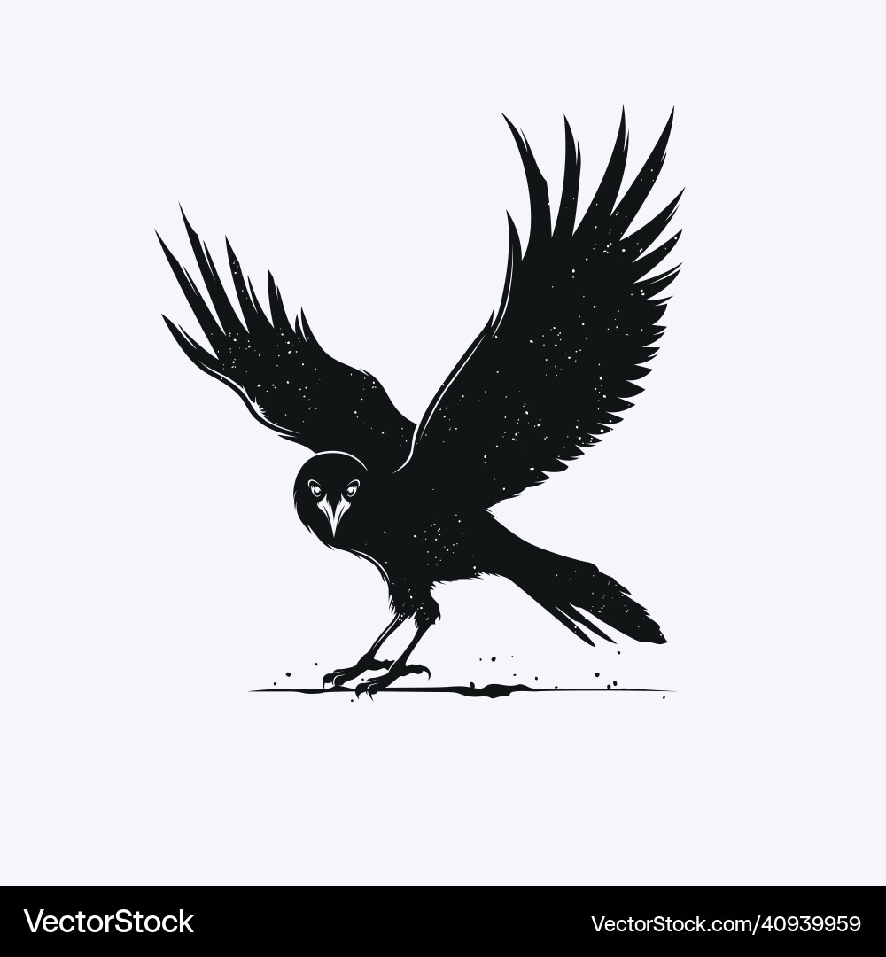 Silhouette of crow with head facing forward Vector Image