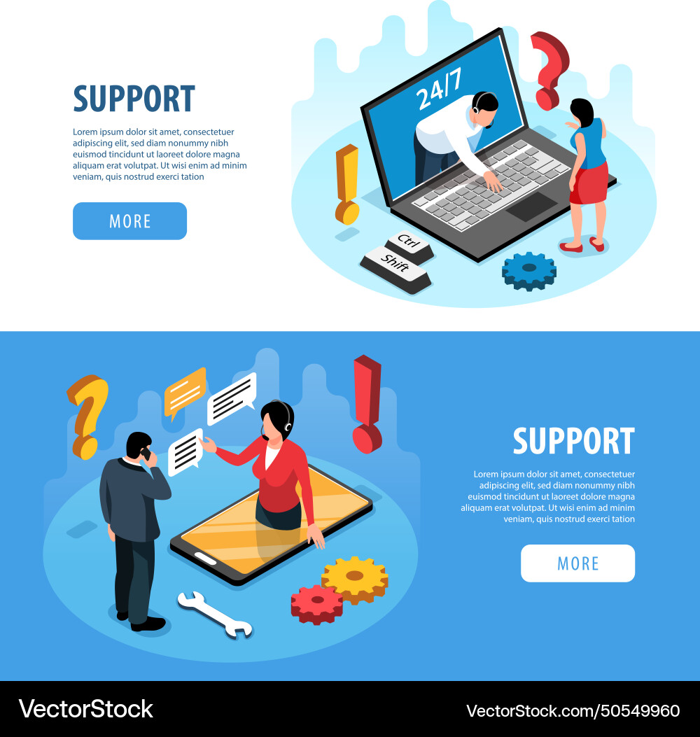 Call support horizontal banners Royalty Free Vector Image