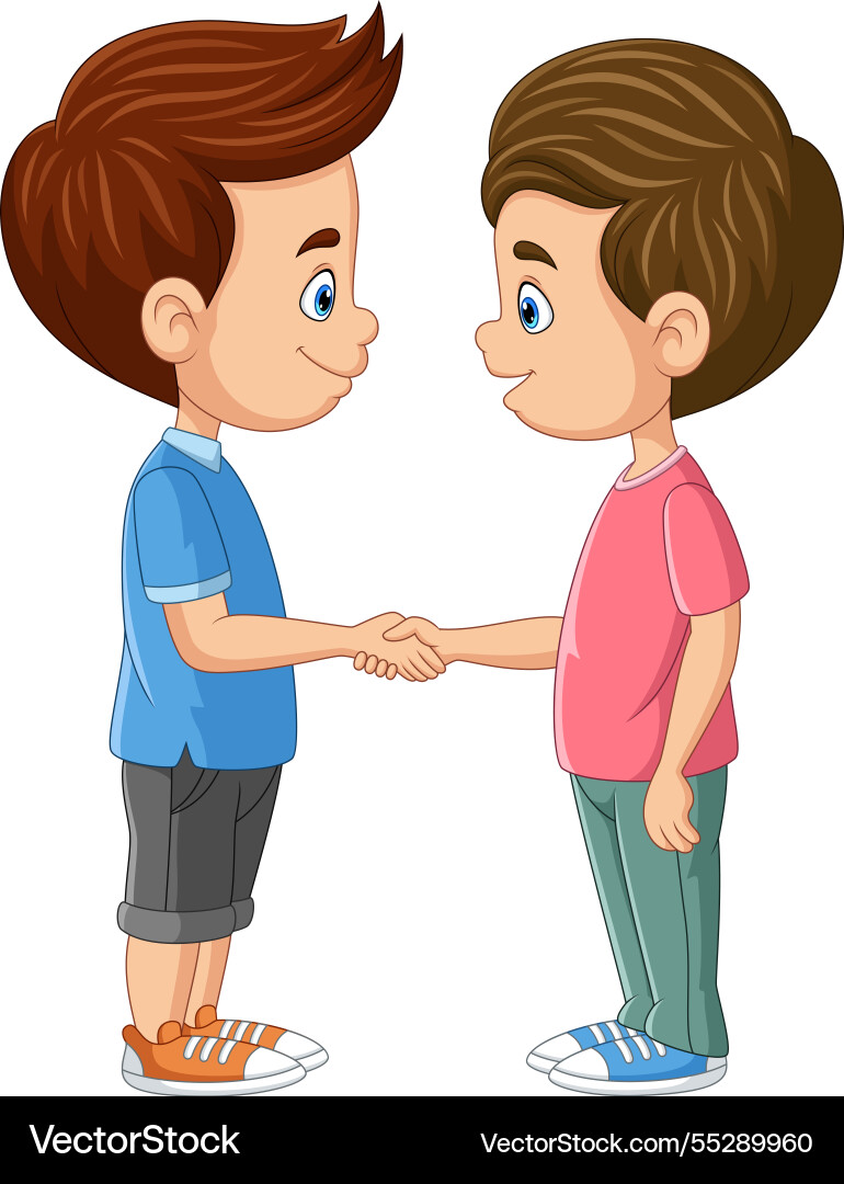 Cartoon boys shake hand Royalty Free Vector Image