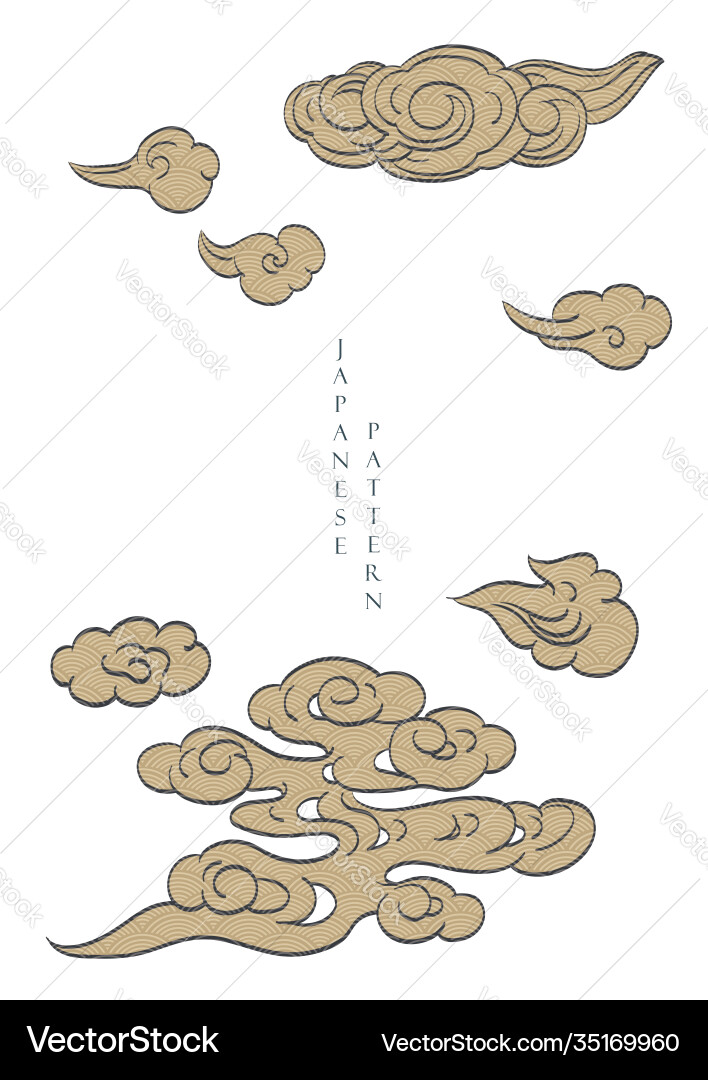 Cloud icon background with japanese wavy pattern Vector Image