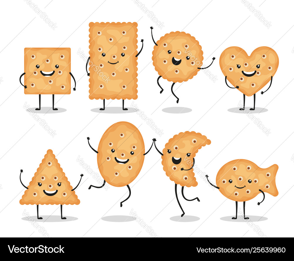 Cute smiling cracker chips different shapes Vector Image