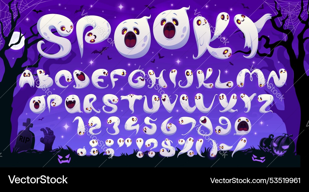 Cartoon halloween ghosts font spooky typeface Vector Image