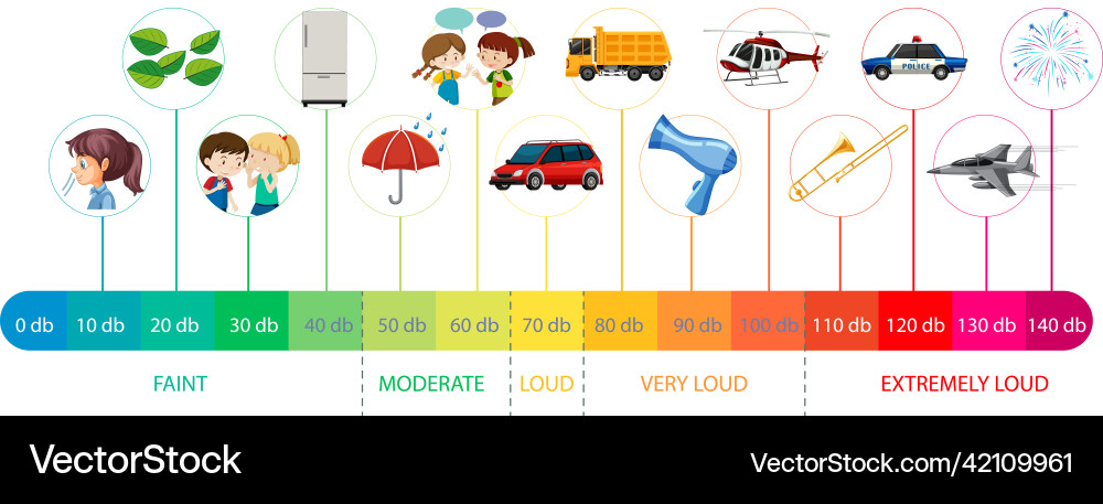 Decibel scale sound levels Royalty Free Vector Image