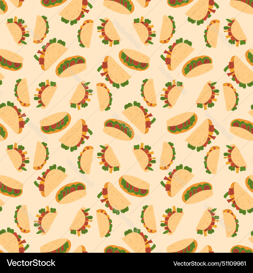 Mexican tacos seamless pattern trendy fast food Vector Image