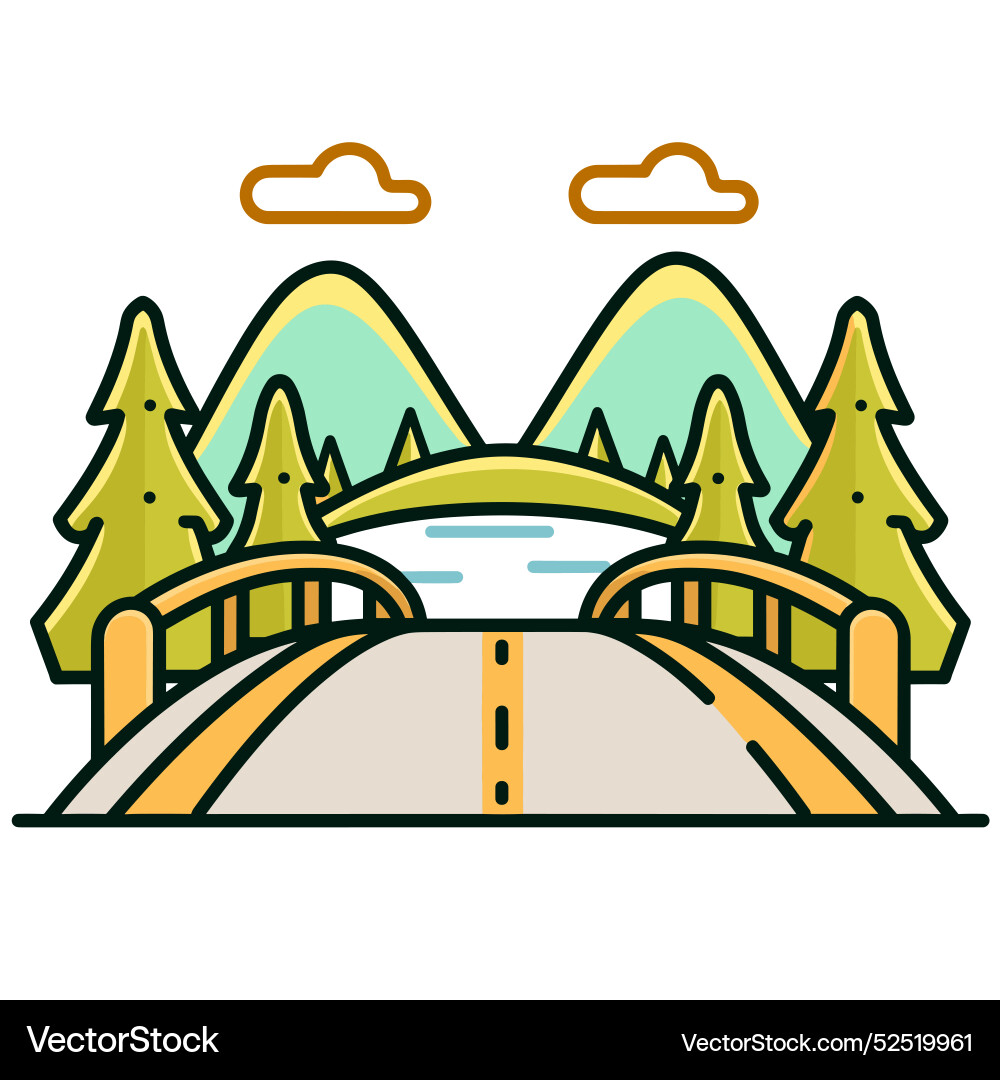 Scenic featuring road bridge Royalty Free Vector Image