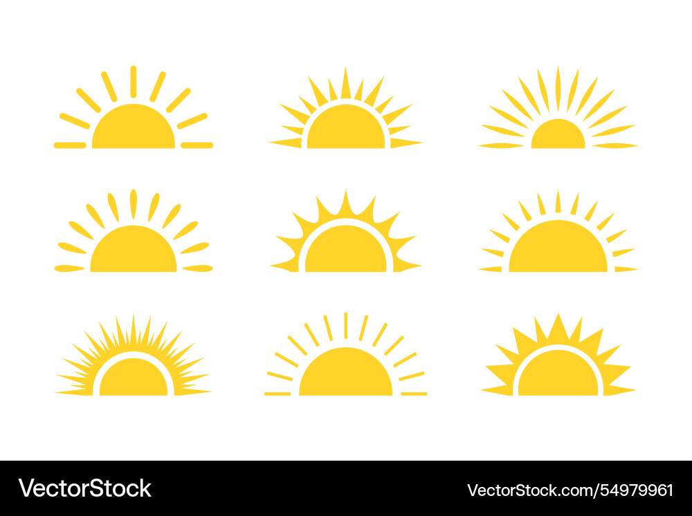 Set of half sun icon and yellow Royalty Free Vector Image