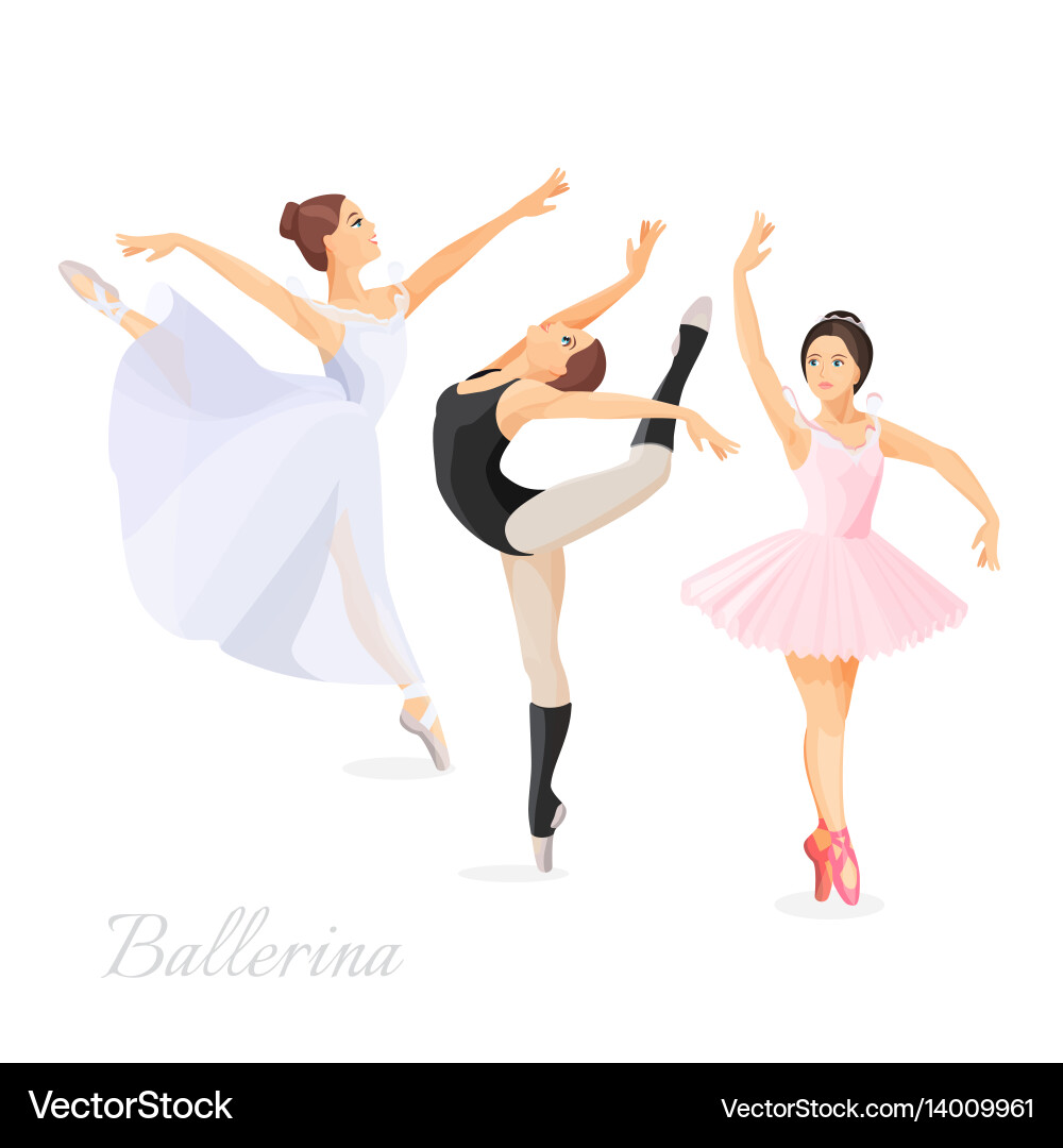 Three young ballet dancers standing in pose flat Vector Image