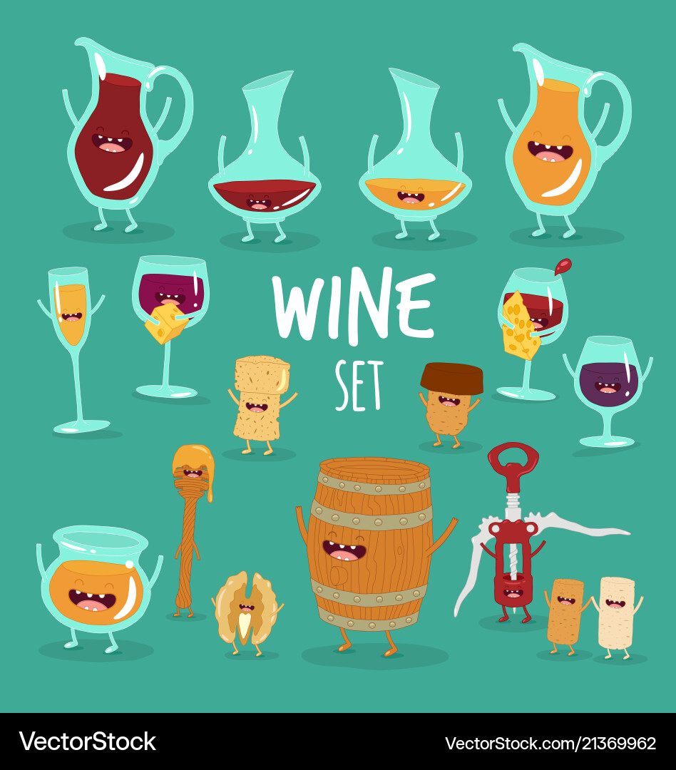 Animated wine set Royalty Free Vector Image - VectorStock