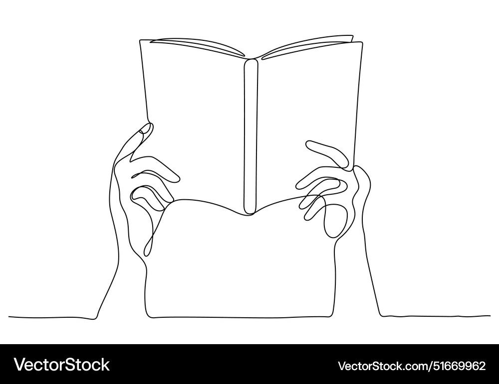 Human hands holding raising book line art Vector Image