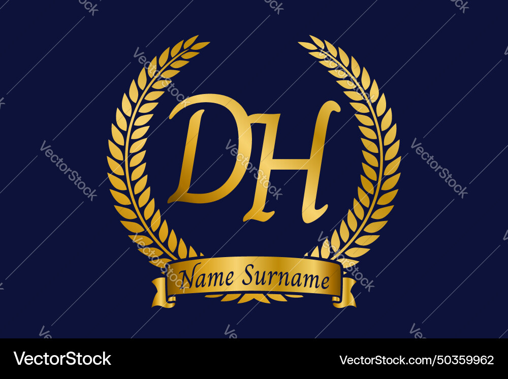 Initial letter d and h dh monogram logo design Vector Image