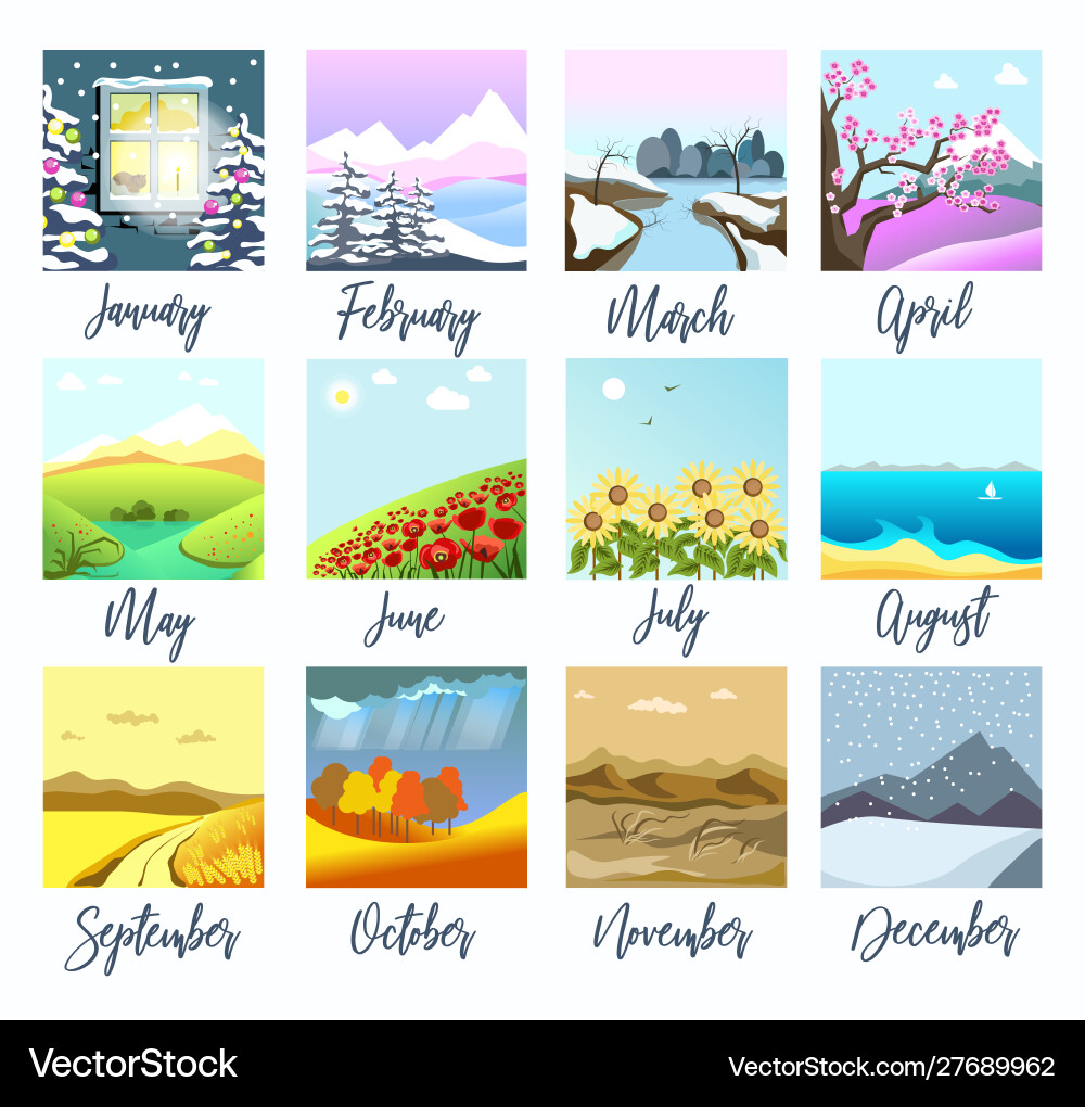 Nature landscapes four seasons months calendar Vector Image