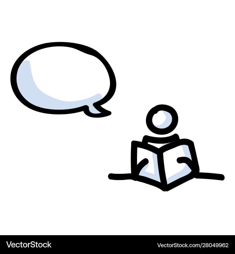 Reading stick figure person with book hand drawn Vector Image