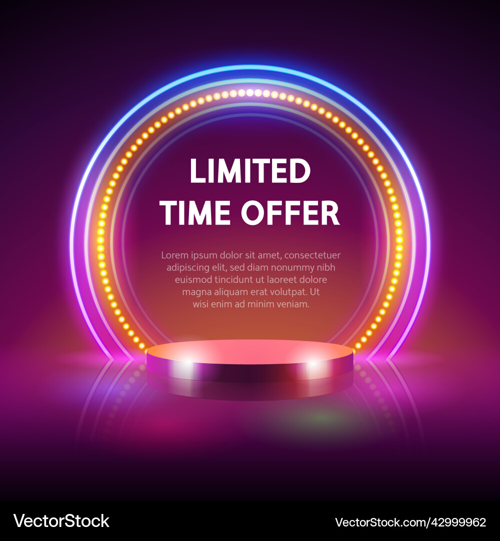 Round neon limited time offer sign Royalty Free Vector Image